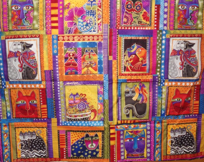 Laurel Burch Fabulous Felines Block Panel / Outdated Cat Blocks Fabric ...