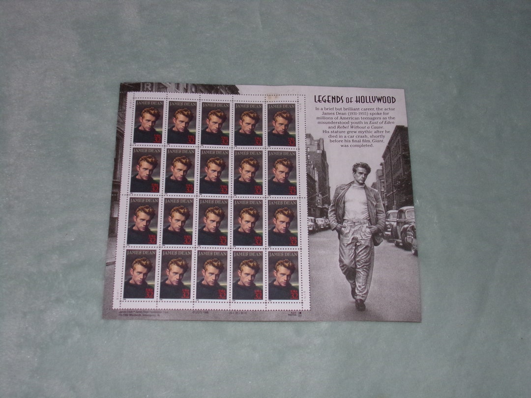 Vintage James Dean Collector Stamps / Legends of Hollywood / 20 James ...