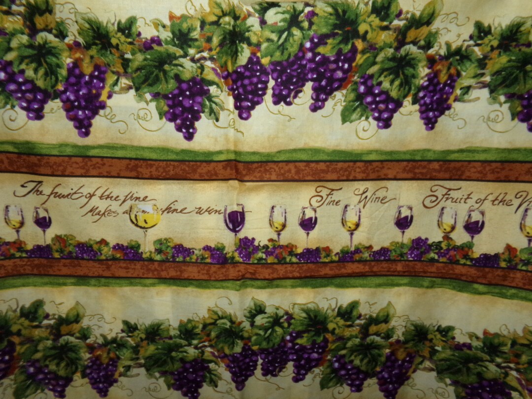 Vintage Fine Wine Fabric / Country Vinyard Fabric / Fruit of the Vine ...