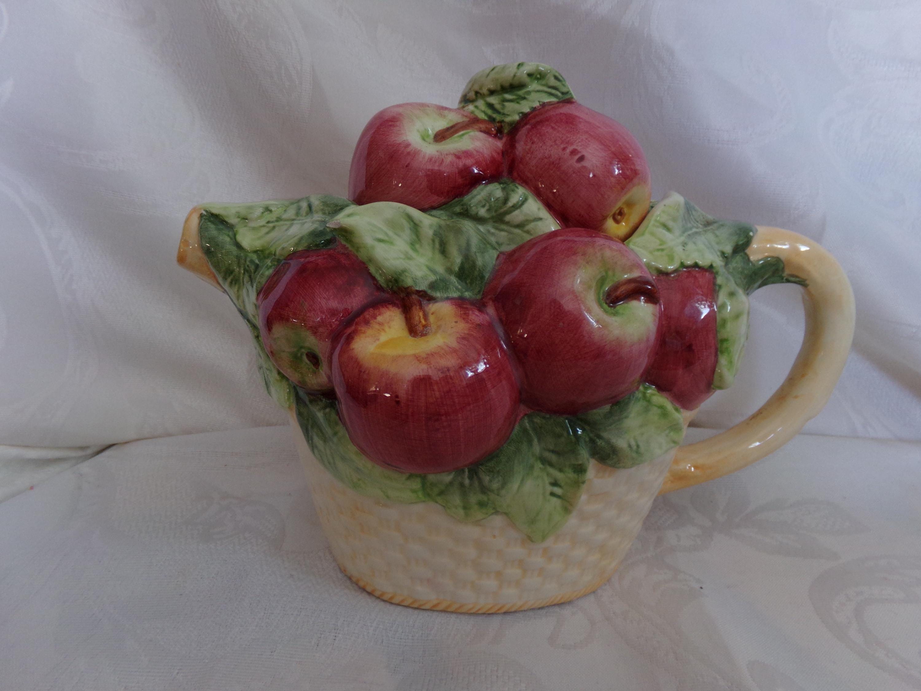 Retro Vintage Tea Pot / Apple and Basket Tea Pot / Rare Porcelain Apple ...