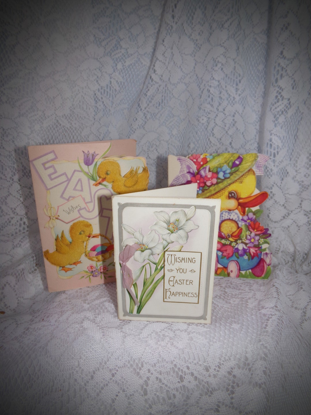 Vintage Flocked Cards / Easter Cards / Set of 3 Religious Easter Cards ...
