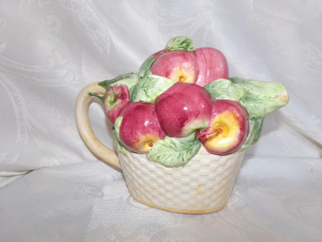 Retro Vintage Tea Pot / Apple and Basket Tea Pot / Rare Porcelain Apple ...