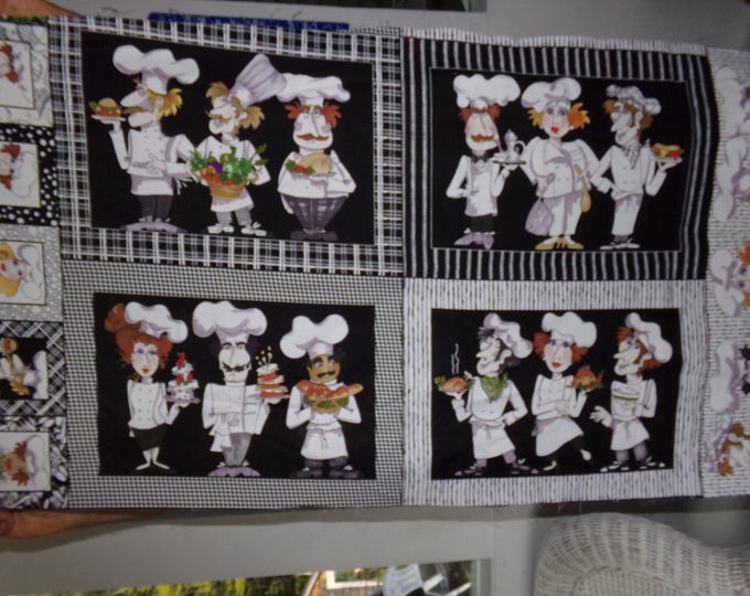 Vintage Fabric Panel / Chefs Happy Fabric / Bakers Fabric Panel / Set ...