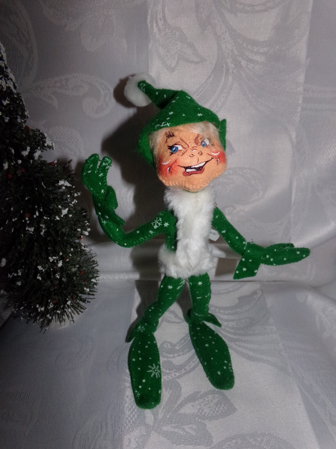 Vintage 10'' Green Elf / Vintage Annalee Elf / Snowflake Elf ...