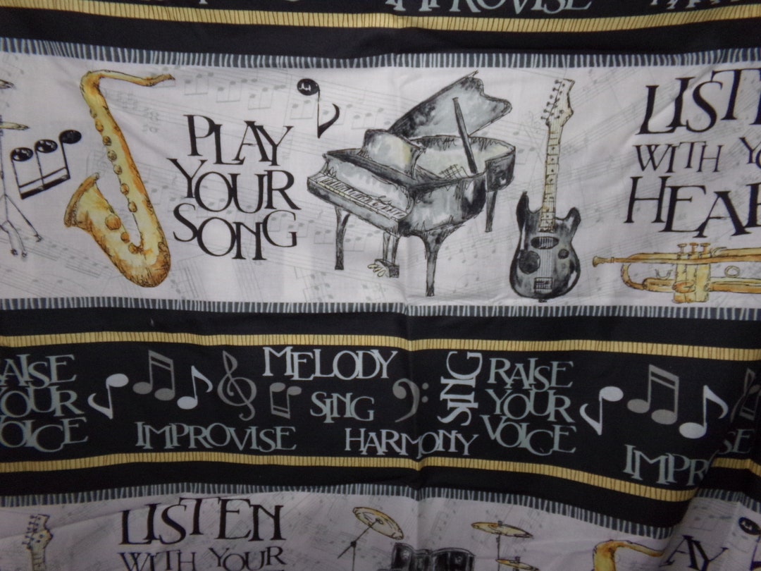 Vintage Fabrics / Musical Fabric / Play Your Song Fabric / Instruments ...