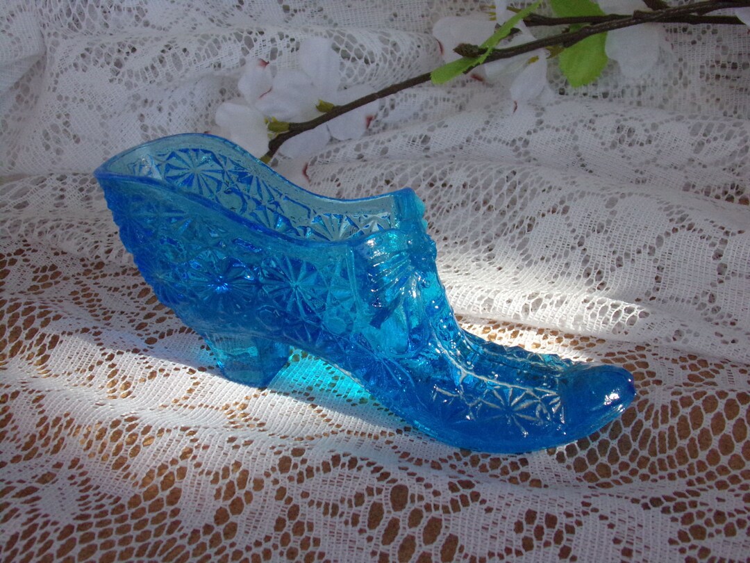 Vintage Blue Fenton Glass / Cut Glass Boot / Gift for Her / Fenton Blue ...