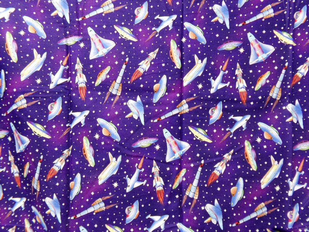 Outer Space Fabric / Kids Quilting Fabric / Space Ships and UFO Fabric ...