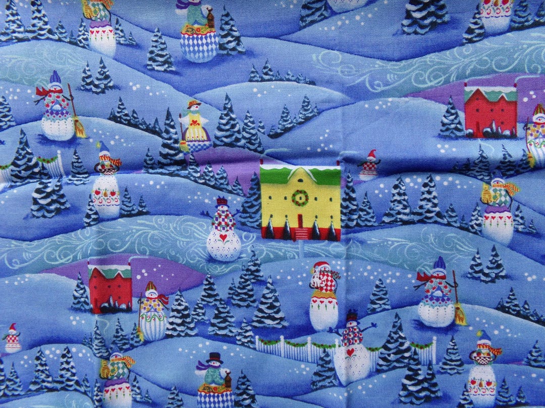 Rare Holiday Fabric / Christmas Fabric / Jim Shores Winter Scene Fabric ...