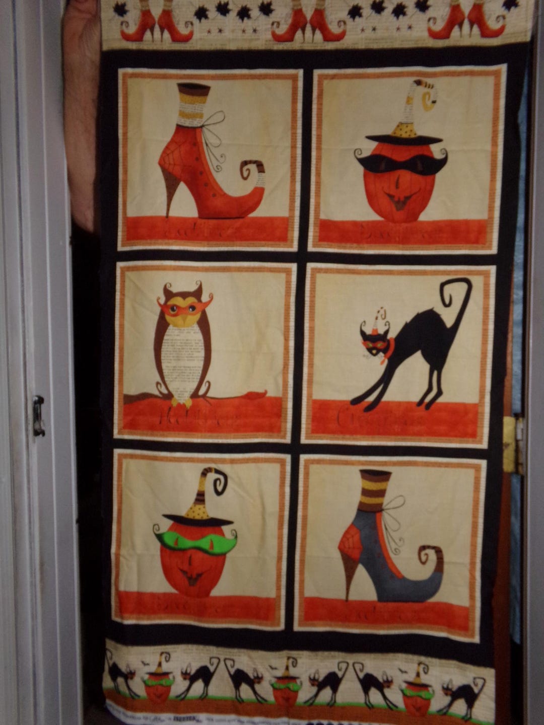 Halloween Fabric Panel / Cheeky Wee Pumpkins / Witches Boot Sq.fabric ...