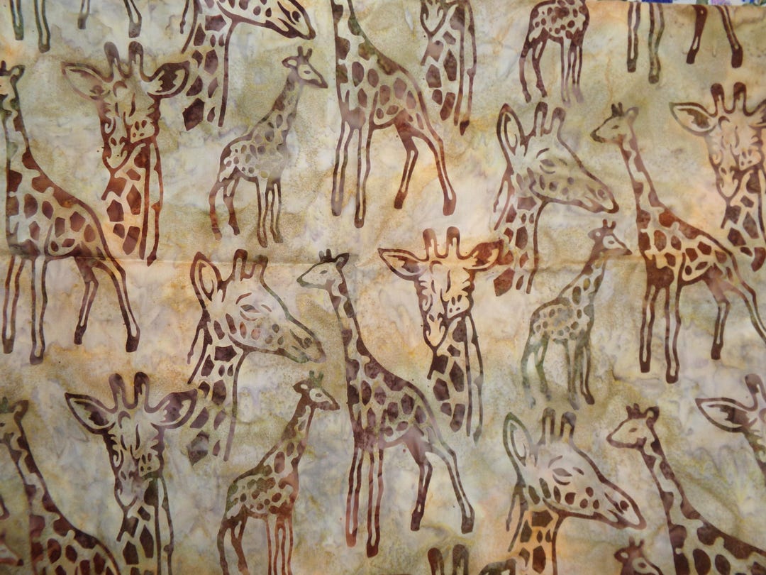 Vintage Animal Fabric / Batik Fabric Remnants / Giraffe Fabric / Zoo ...