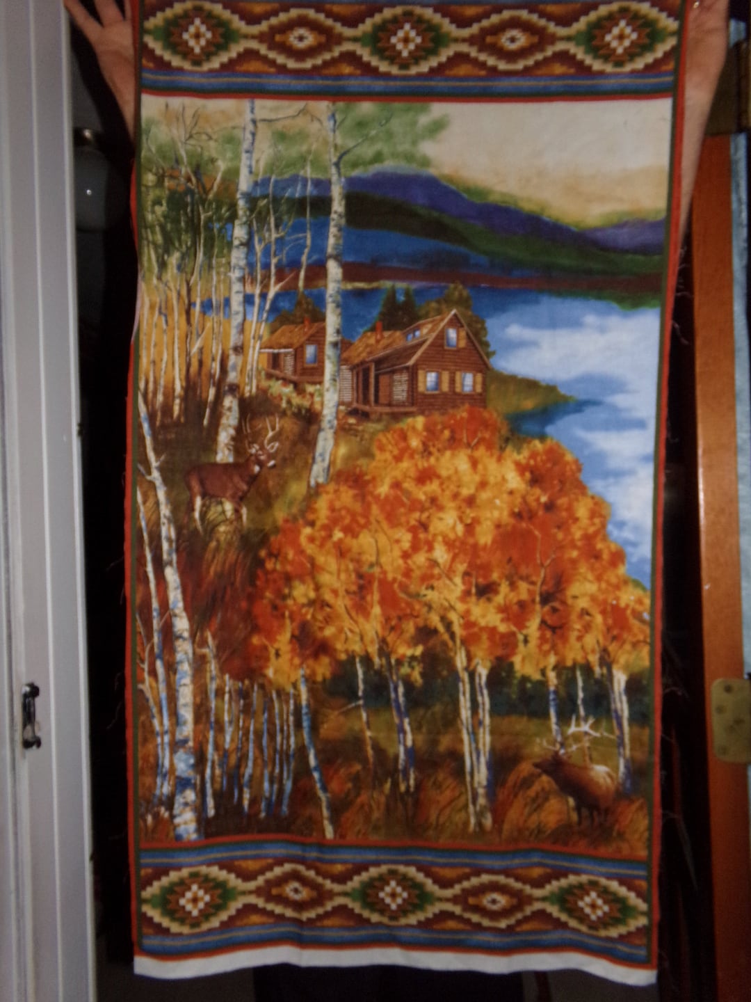 Vintage Fall Fabric Panel / Autumn Fabric Panel / Cabin in the Mts ...