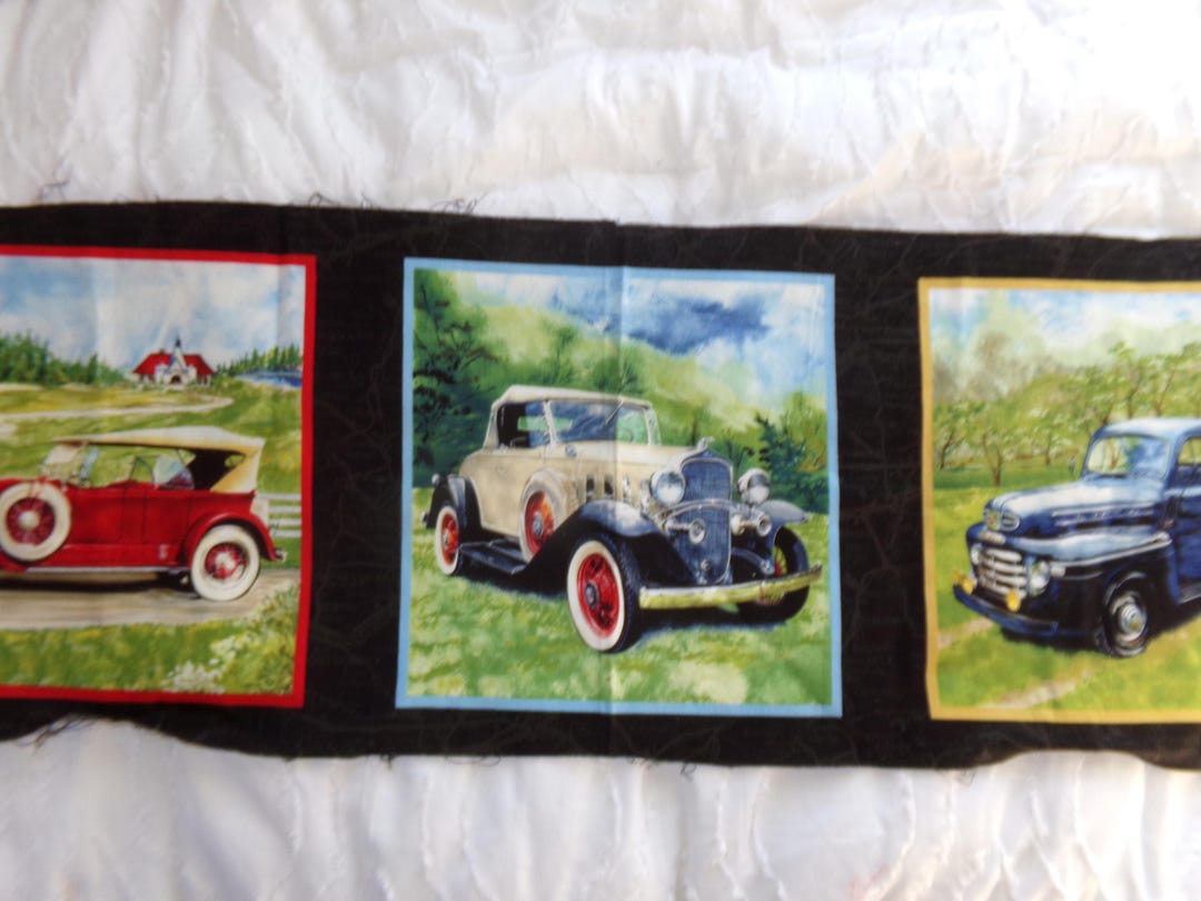 Antique Car Fabric / Vintage Car Fabric Panels / 6 Antique Cars Fabric ...