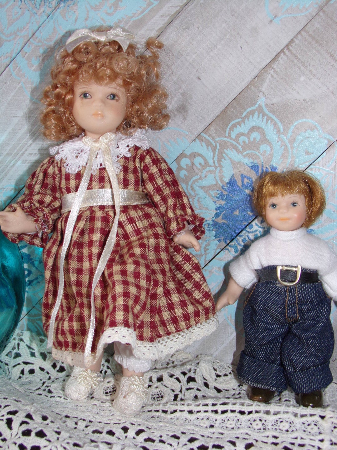 Porcelain Brother and Sister Doll / Set of 2 / Blue Jeans Boy Dolls ...