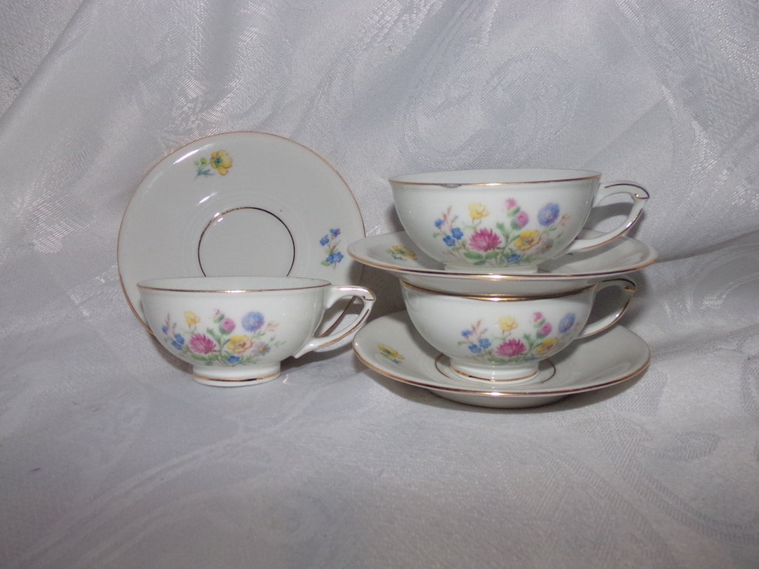 Antique Tea Cups From Czechoslovakia / Pirkin Hammer Floral Tea Cups ...