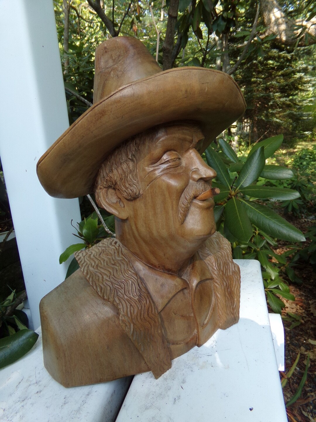 Vintage Hand Carved Cowboy Head / Western Cowboy Sculpture Head ...