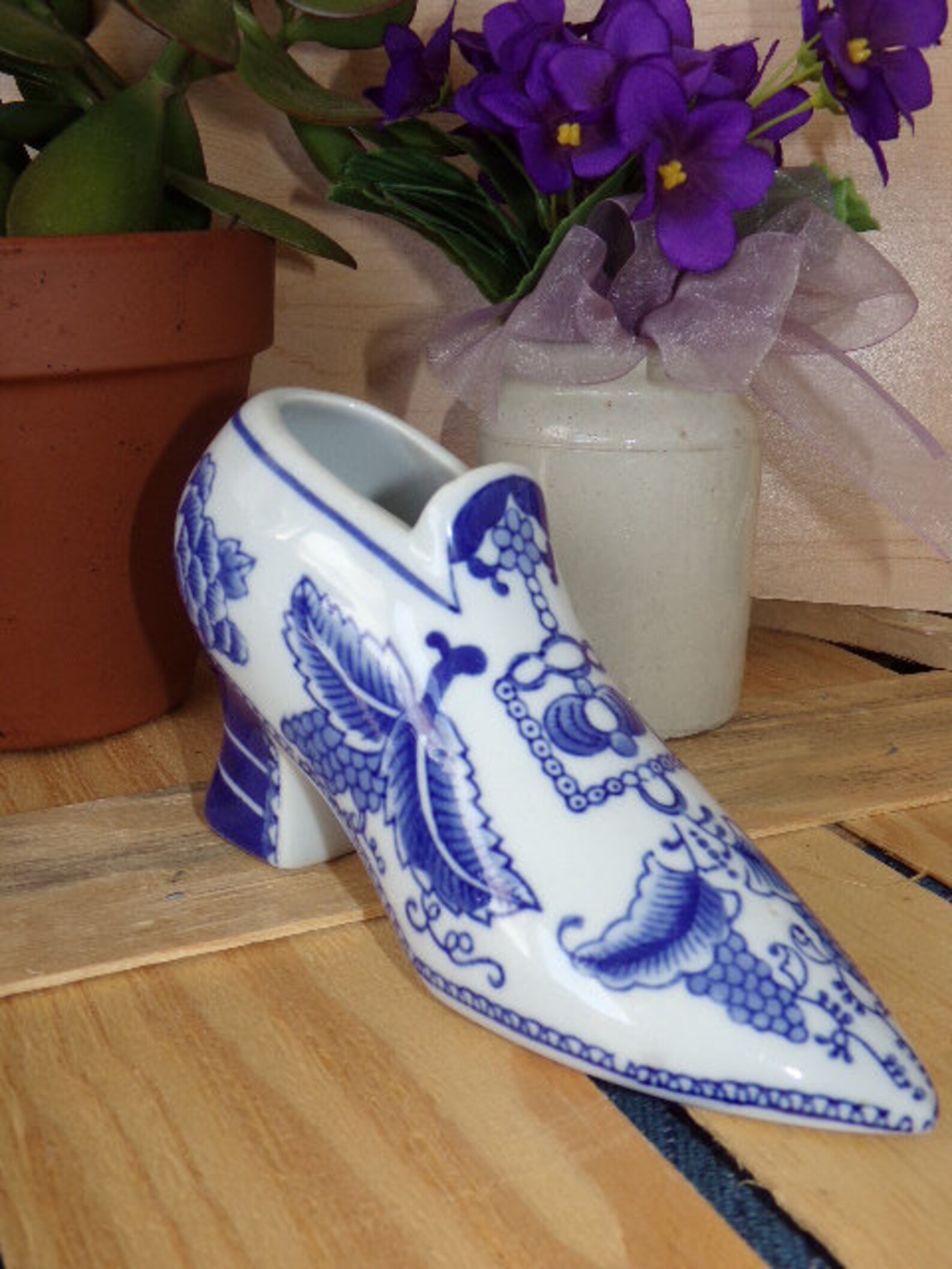 Vintage Blue Shoe Nantucket / Porcelain Shoe Blue / Blue Delft Large ...