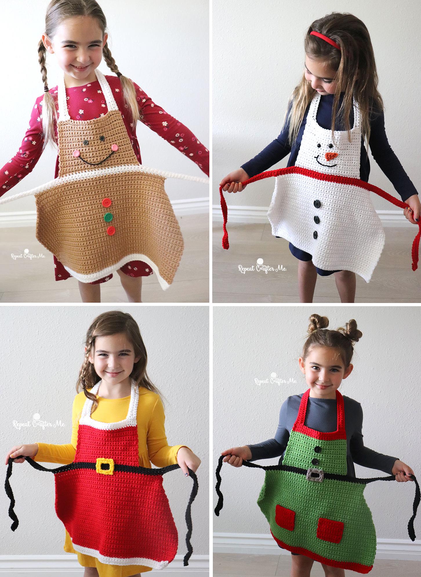Kids Crochet Christmas Aprons Pattern - Gingerbread, Snowman, Santa ...