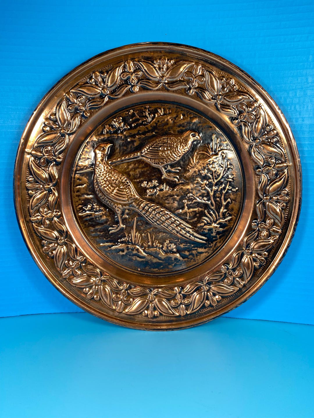 Midmod Solid Copper Woodland Pheasants Hand-hammered Wall Hanging, 12 ...