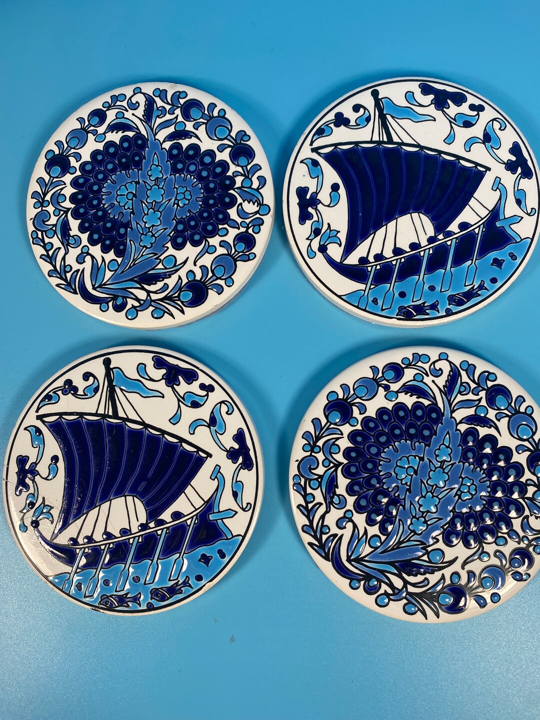 Vintage Set of Four 1960s Dutch Ceramic Coasters With Viking Ships ...