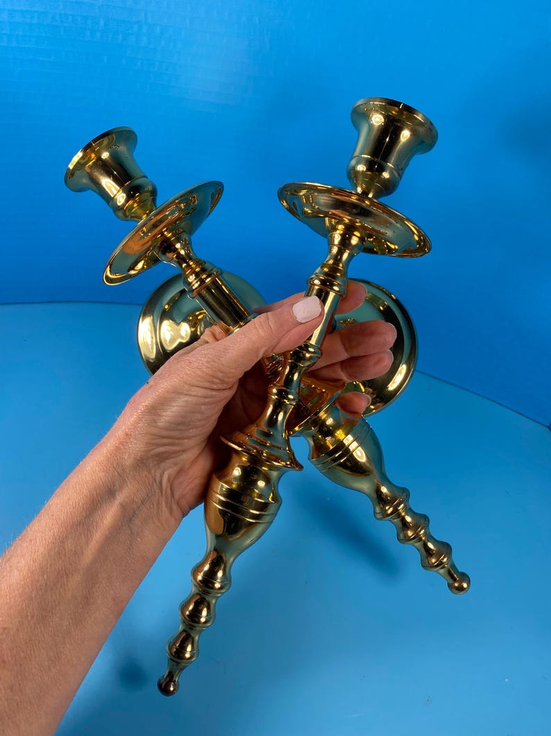 Vintage Pair of 1970-80s Solid Brass Candle Wall Sconces. Absolutely ...