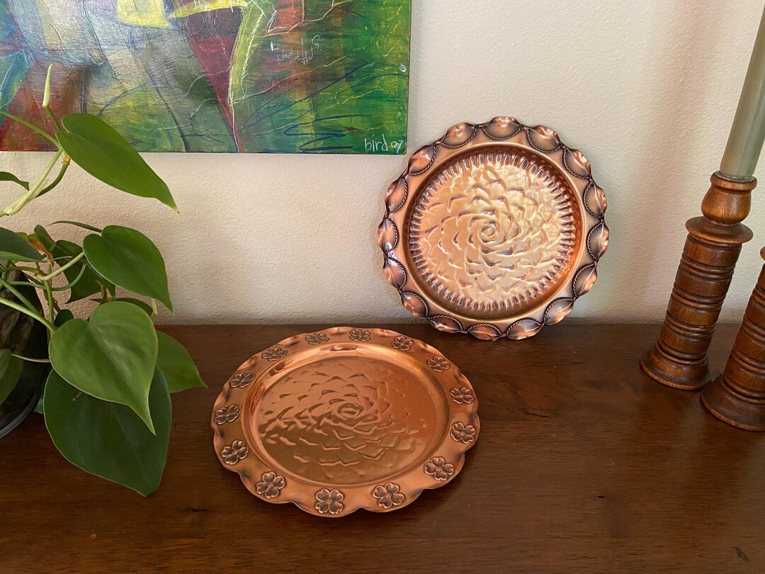 Set of 2 Gregorian Solid Copper Plates 7.5 Table or Wall Decor, Hand ...