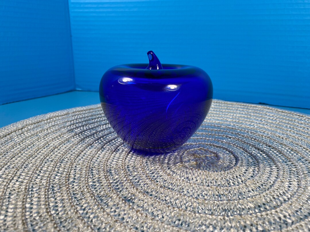 Vintage Solid Glass Apple Cobalt Blue Blown Glass, in the Style of ...