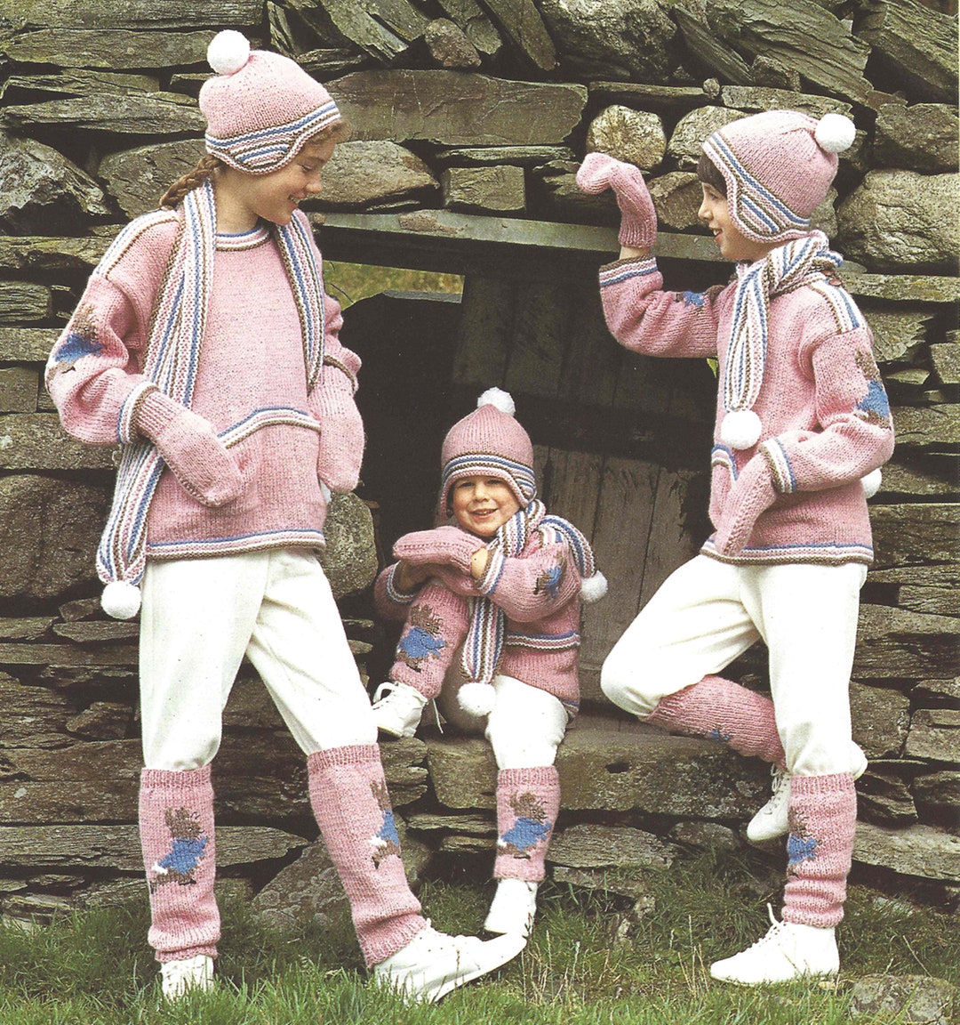Peter Rabbit Sweater, Leg Warmers, Hat, Mitts, Scarf, Digital Knitting ...