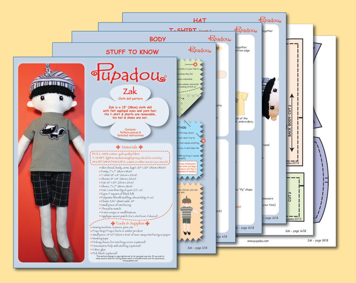 Cloth Doll Rag Doll Boy Pdf Pattern With Detailed Instructions - Zak ...