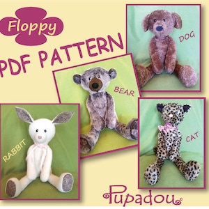 Floppy Animal Pdf Pattern Stuffed Doll-bear-dog-cat-rabbit - Etsy