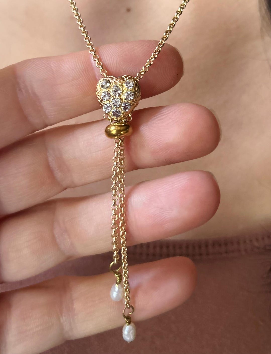 MCM Vintage Intricately Detailed Heart Charm W Clear Glass Inlaid ...