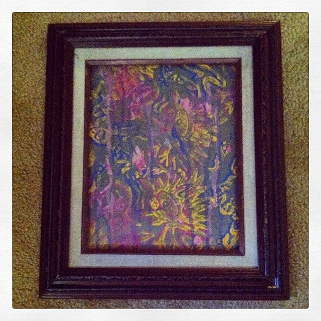Splat-quack- Original Framed Abstract Acrylic Block Print and Splatter ...