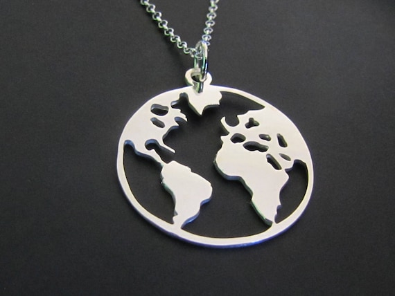 World Map Necklace Sterling Silver Necklace Globetrotter | Etsy