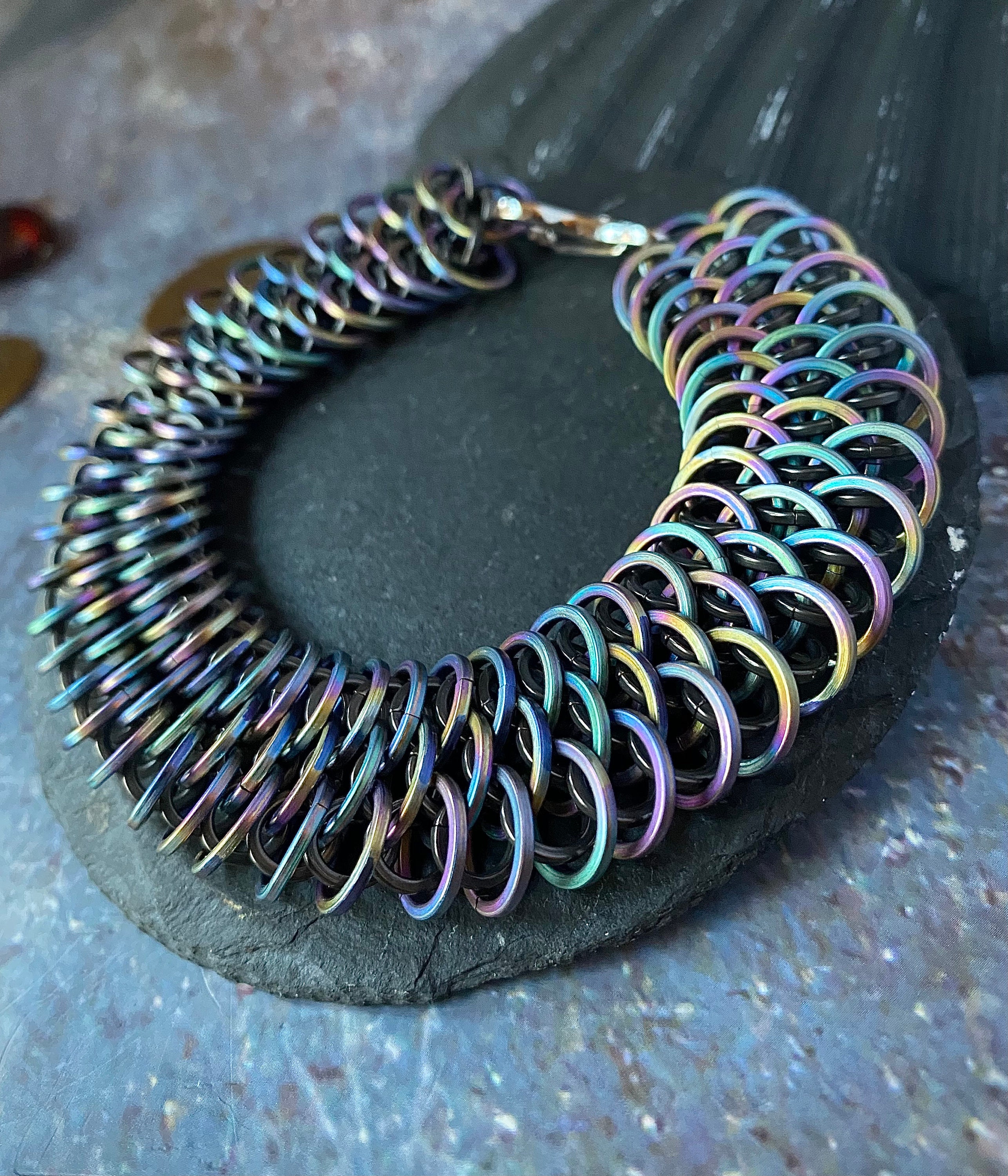 Dragonscale Bracelet Titanium Chainmaille Rainbow Chainmail ...