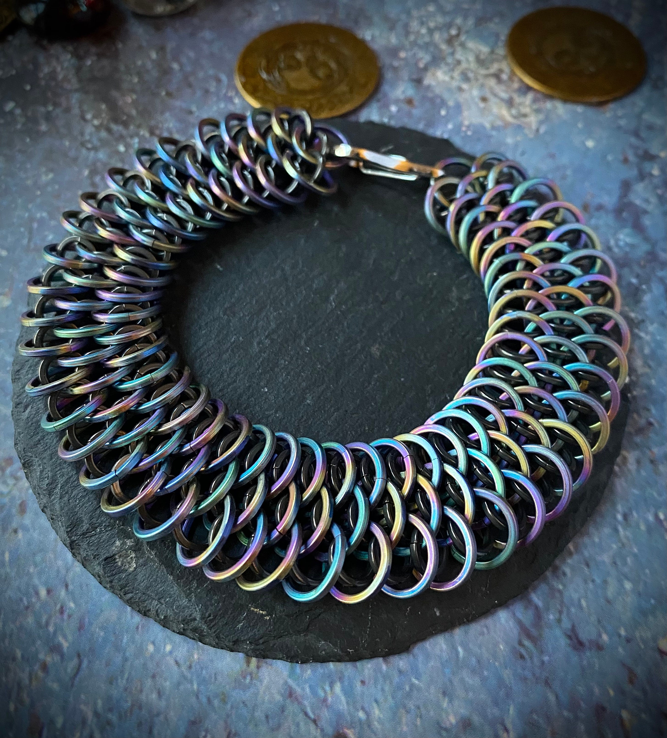 Dragonscale Bracelet Titanium Chainmaille Rainbow Chainmail ...