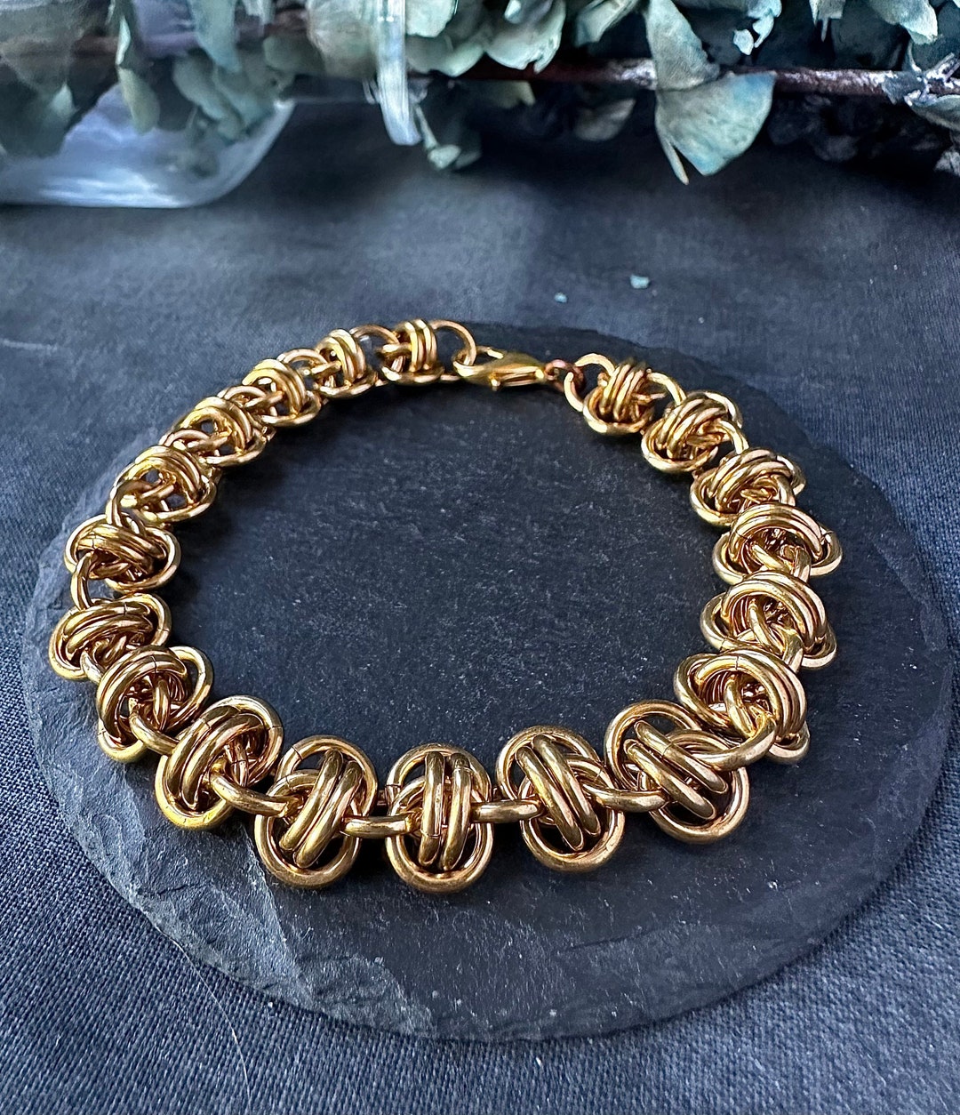 Barrel Weave Chainmaille Red Brass Jewelry Chainmail Bracelet Gold Tone ...