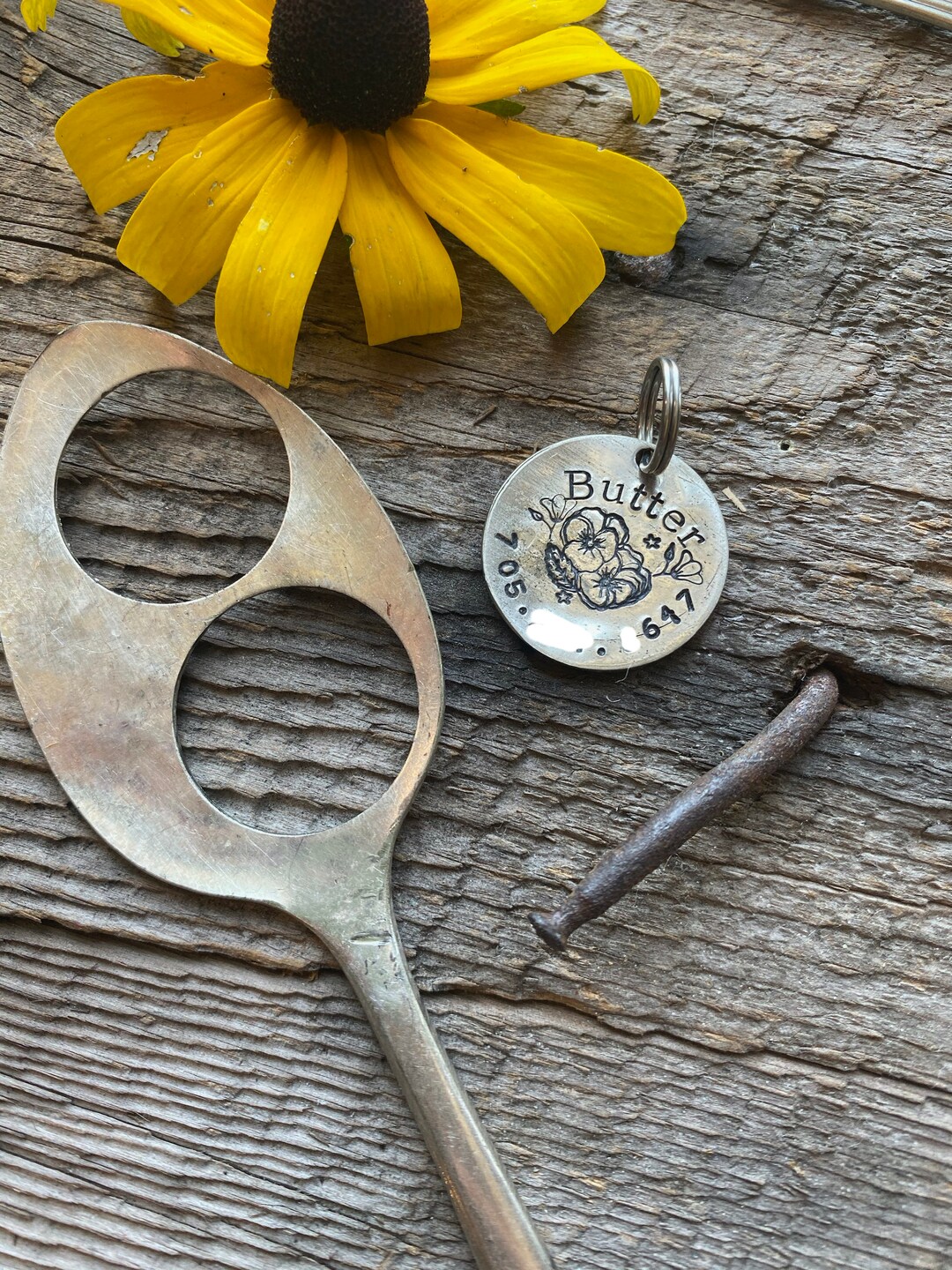 Hand Stamped Dog tags made from vintage spoons, dog tag, dog collar tag ...