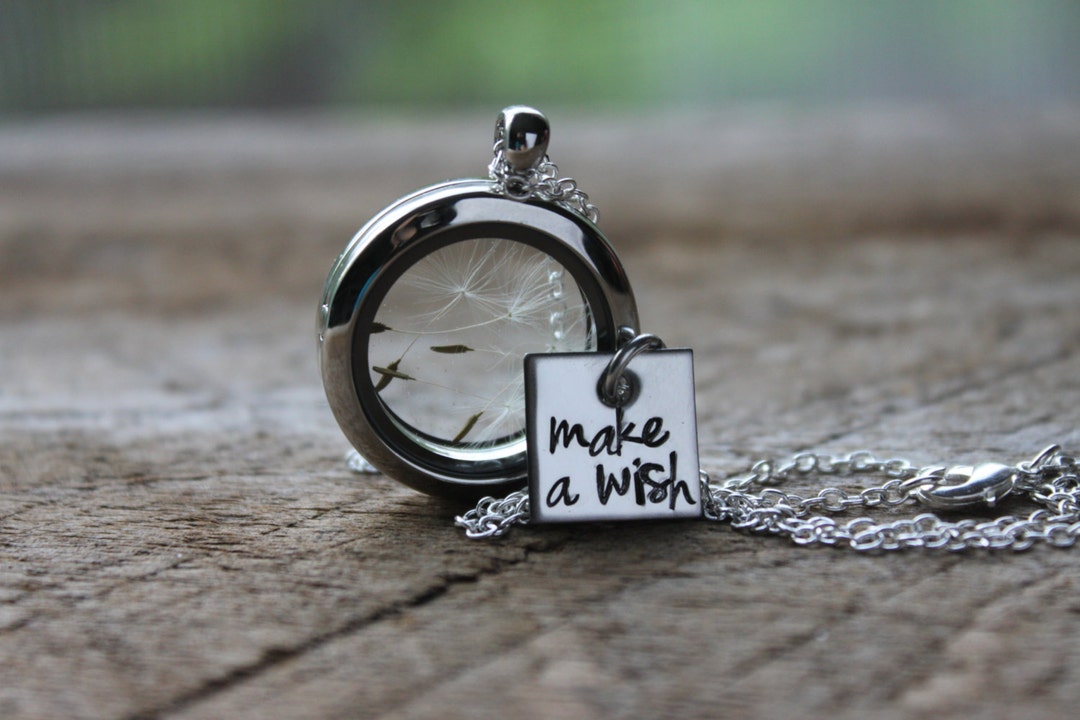 Make A Wish Hand Stamped Glass Locket With Real Dandelion Seeds - Etsy