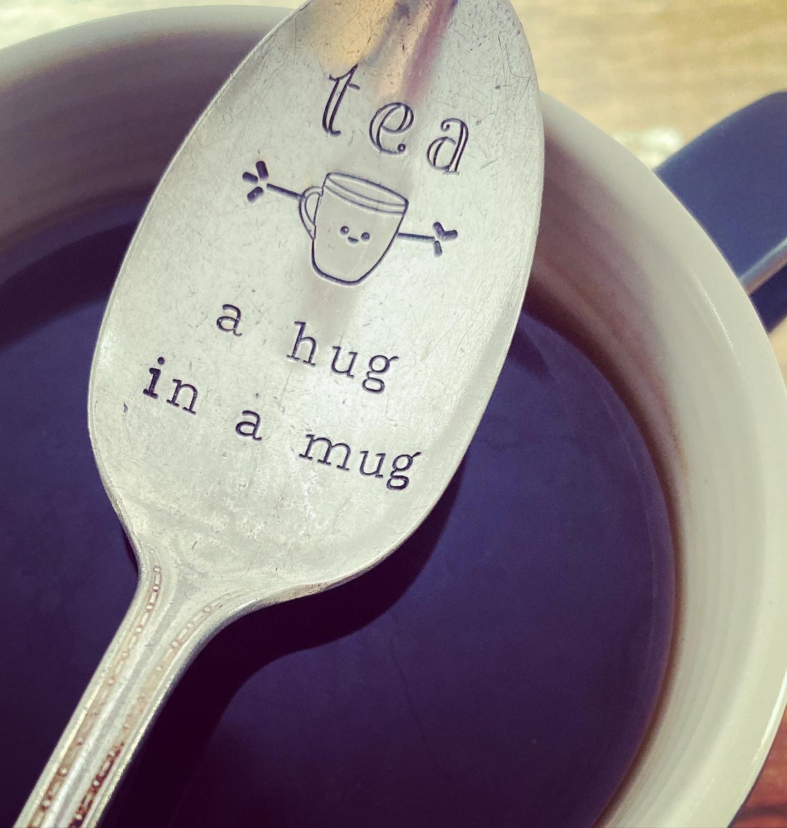 Tea a hug in a mug Hand Stamped Vintage spoon / tea lovers | Etsy