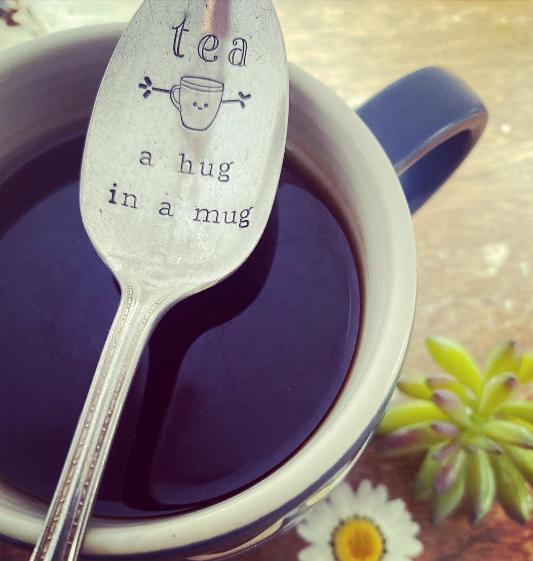 Tea a Hug in a Mug Hand Stamped Vintage Spoon / Tea Lovers Spoon / Tea ...