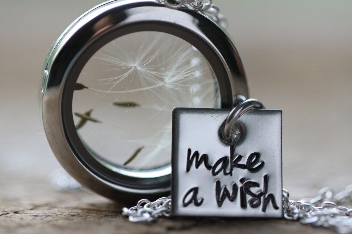 Make A Wish Hand Stamped Glass Locket With Real Dandelion - Etsy