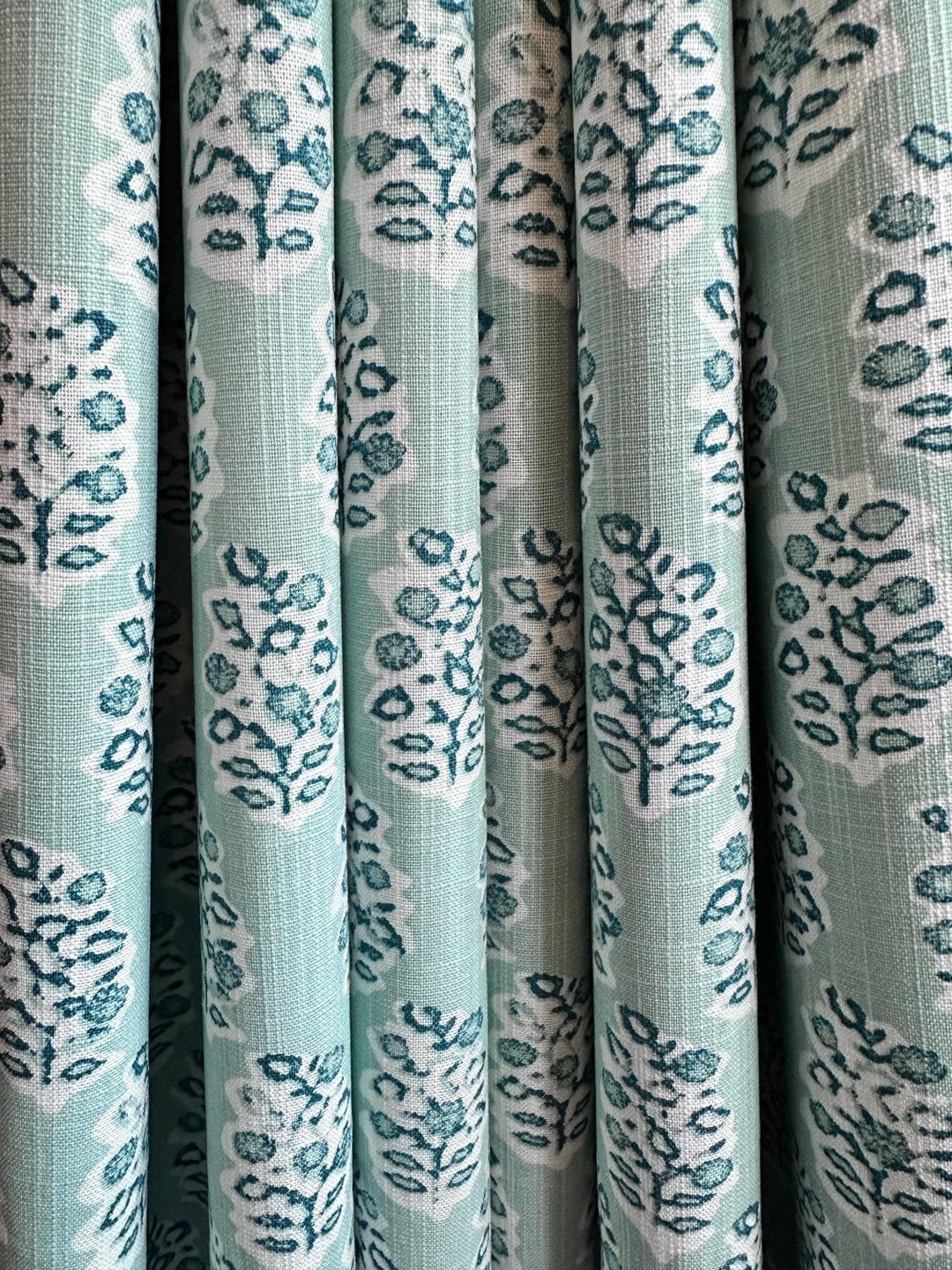 Floral Block Print Perry Blue Springs Curtains - Etsy