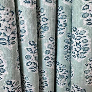 Floral Block Print Perry Blue Springs Curtains - Etsy