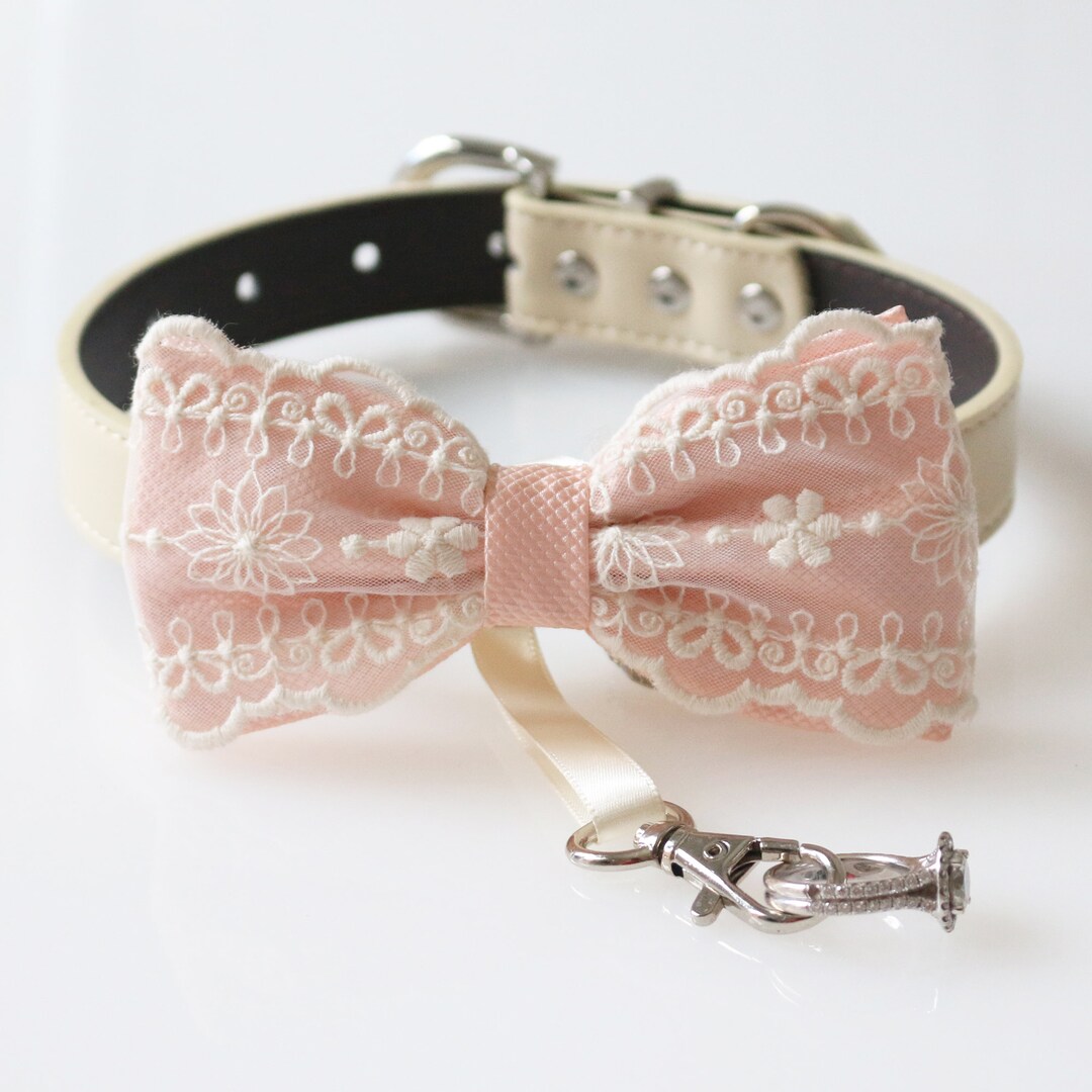Pearl Blush Bow Tie Collar, Proposal Dog Ring Bearer Adjustable XS to ...