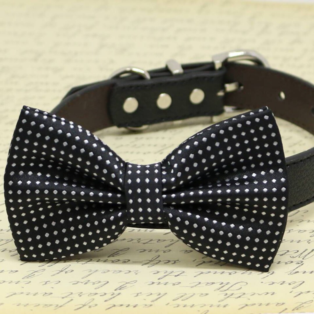 Black Polka Dots Bow Tie Dog Collar, Wedding Dogs Collar, Pet Accessory, Dog Lovers, Gift ...