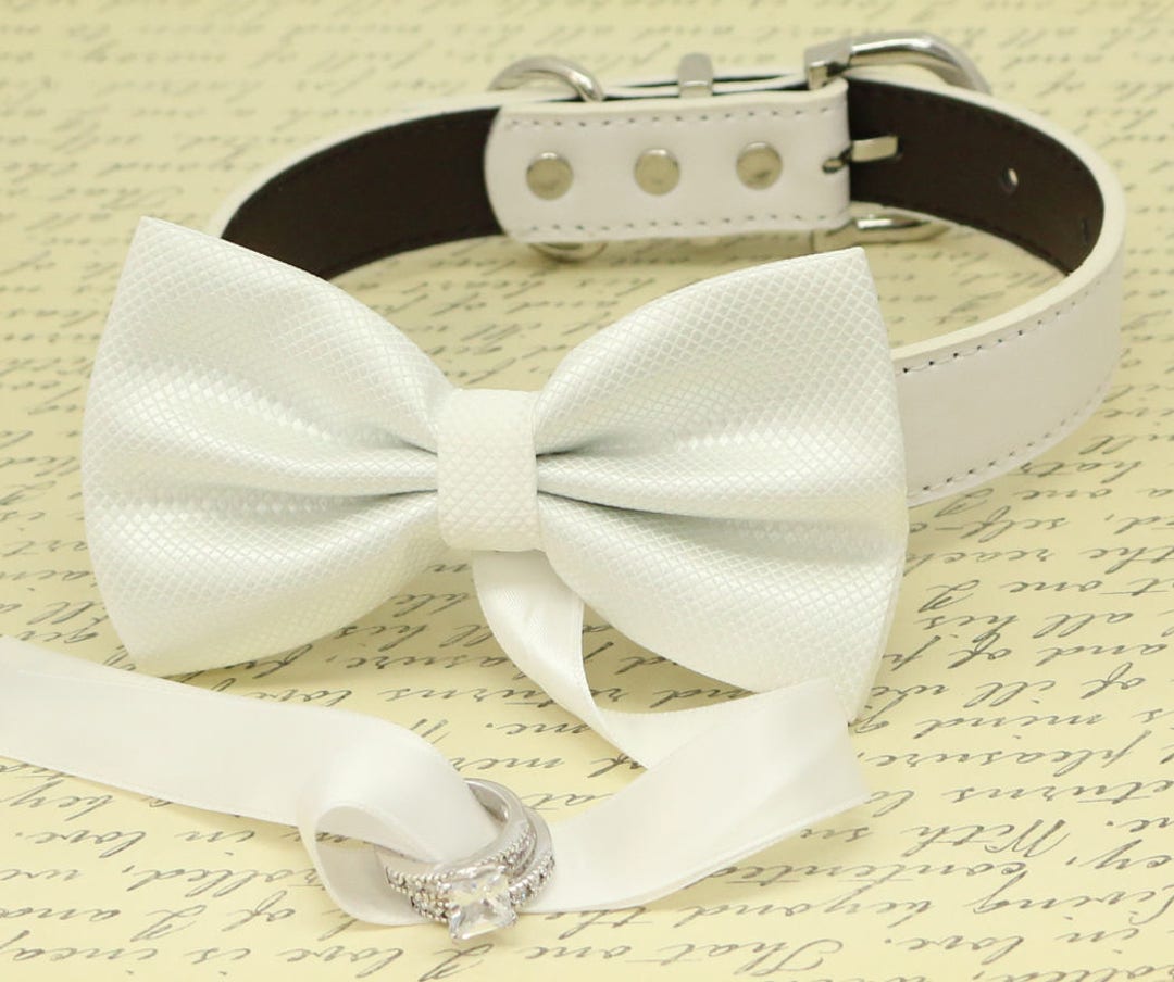 Dog Collar, White Dog Bow Tie, Dog Ring Bearer, Pet Wedding Accessory ...