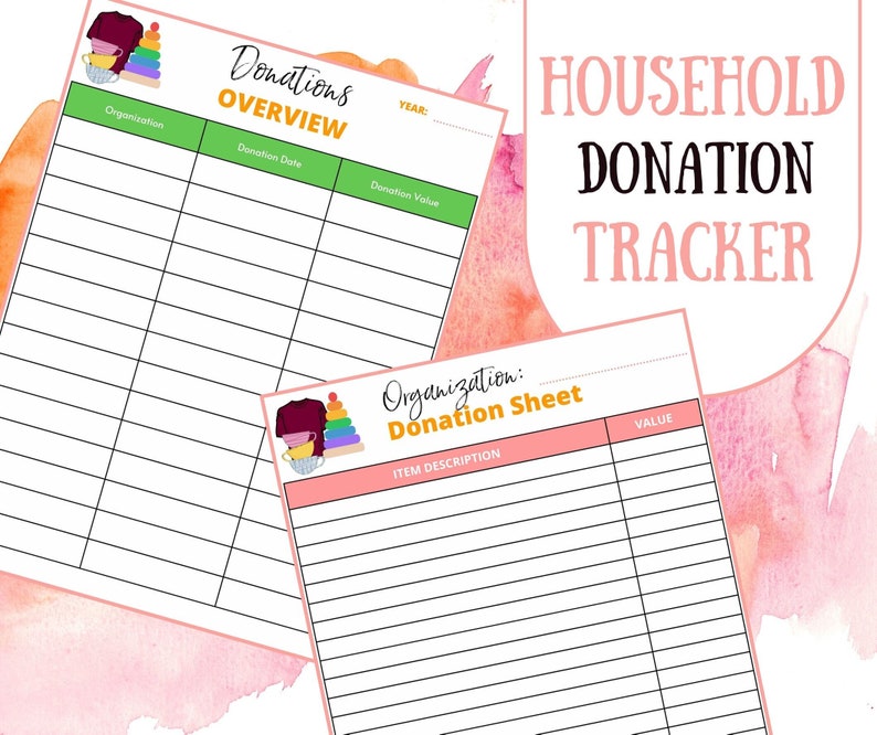 Donation Tracker Printable, Household Item Donation Tracker Digital ...