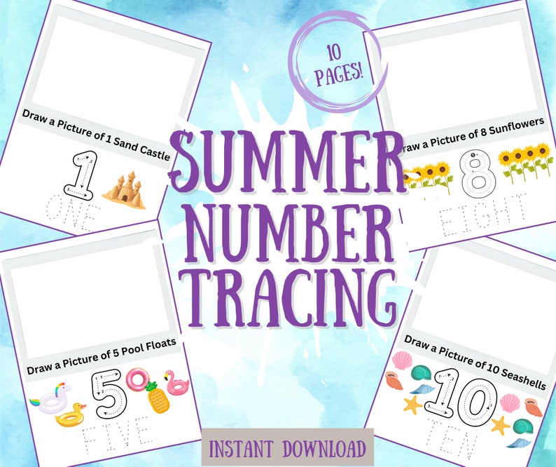 Summer Number Tracing Printable Fun Printable Summer Activity Engaging ...