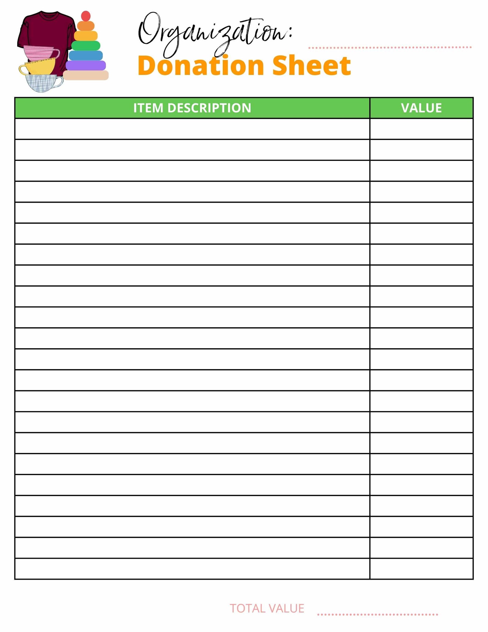 Donation Tracker Printable, Household Item Donation Tracker Digital ...