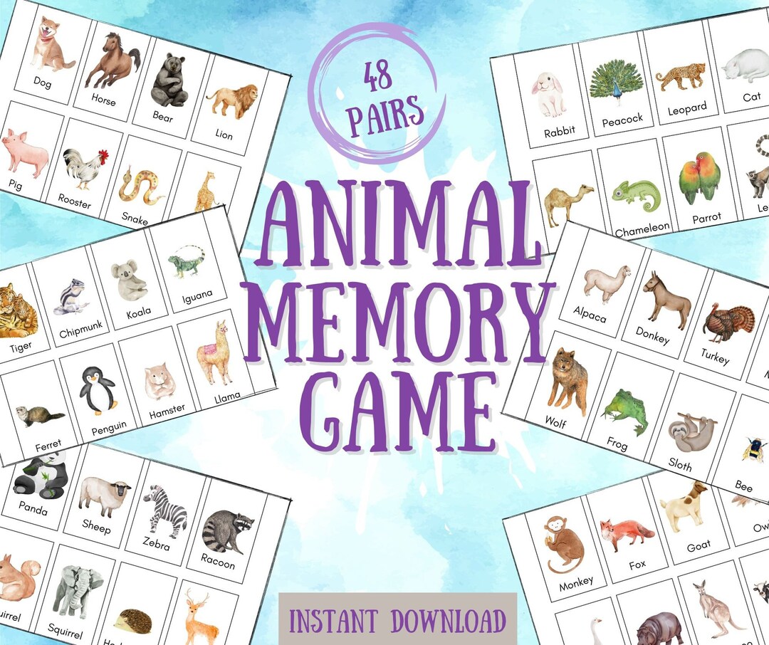 Printable Animal Themed Memory Game Fun and Educational Game for Kids ...
