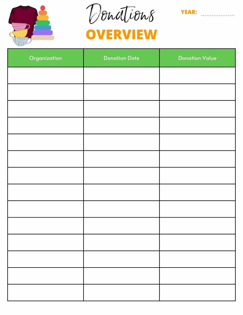 Donation Tracker Printable, Household Item Donation Tracker Digital ...